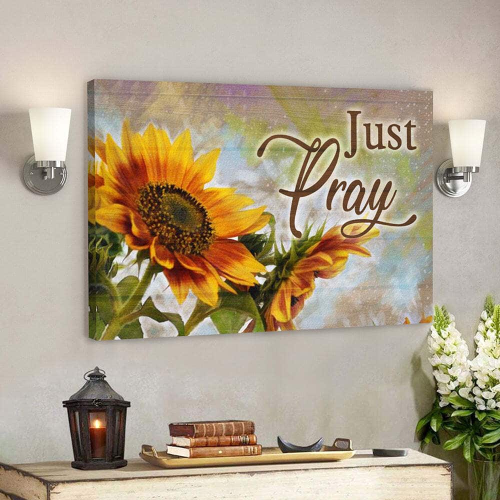Sunflower And Just Pray Bible Christian Faith Payer Canvas Wall Art ...