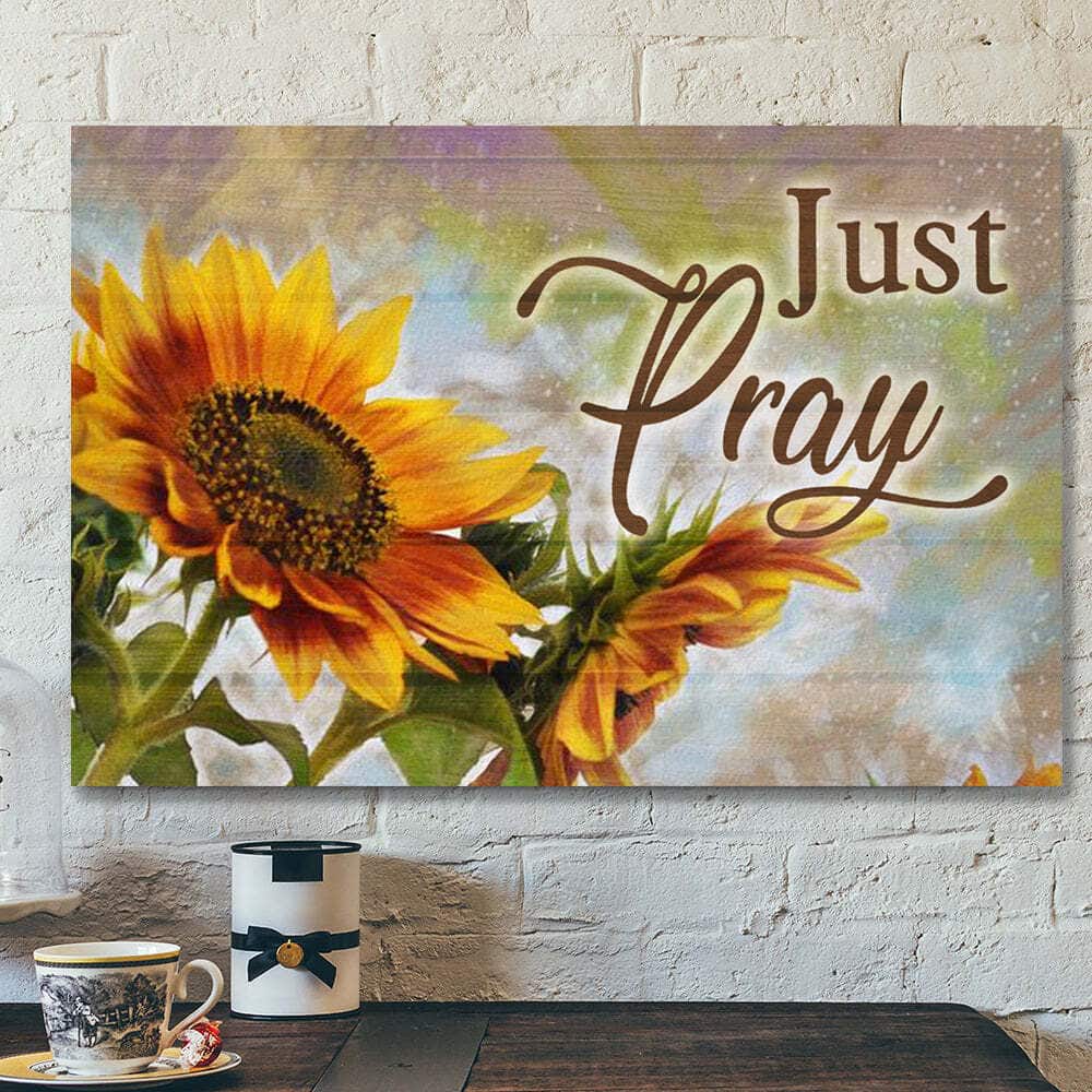 Sunflower And Just Pray Bible Christian Faith Payer Canvas Wall Art ...