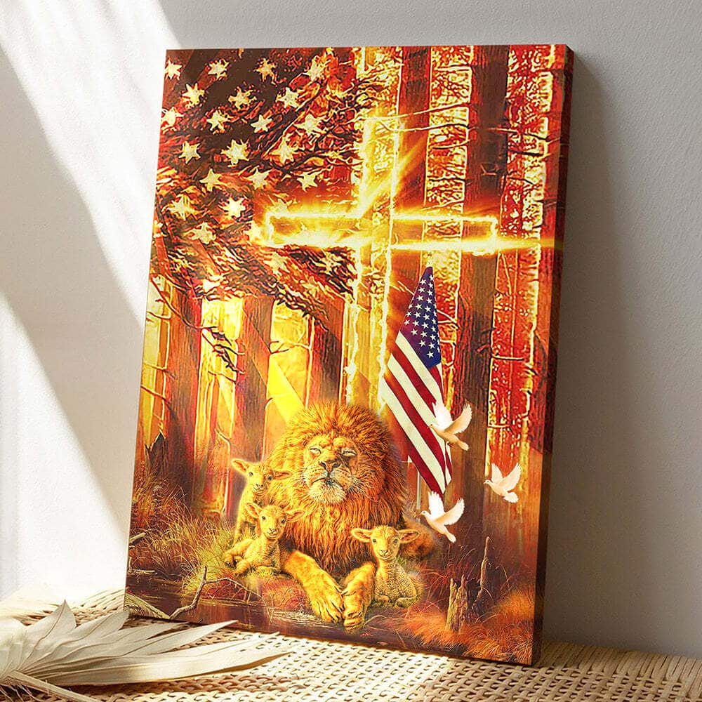 Christian Scripture Flag And Lion US American Flag Canvas Print - PODRoyal
