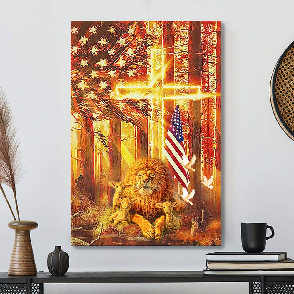 Christian Scripture Flag And Lion US American Flag Canvas Print - PODRoyal