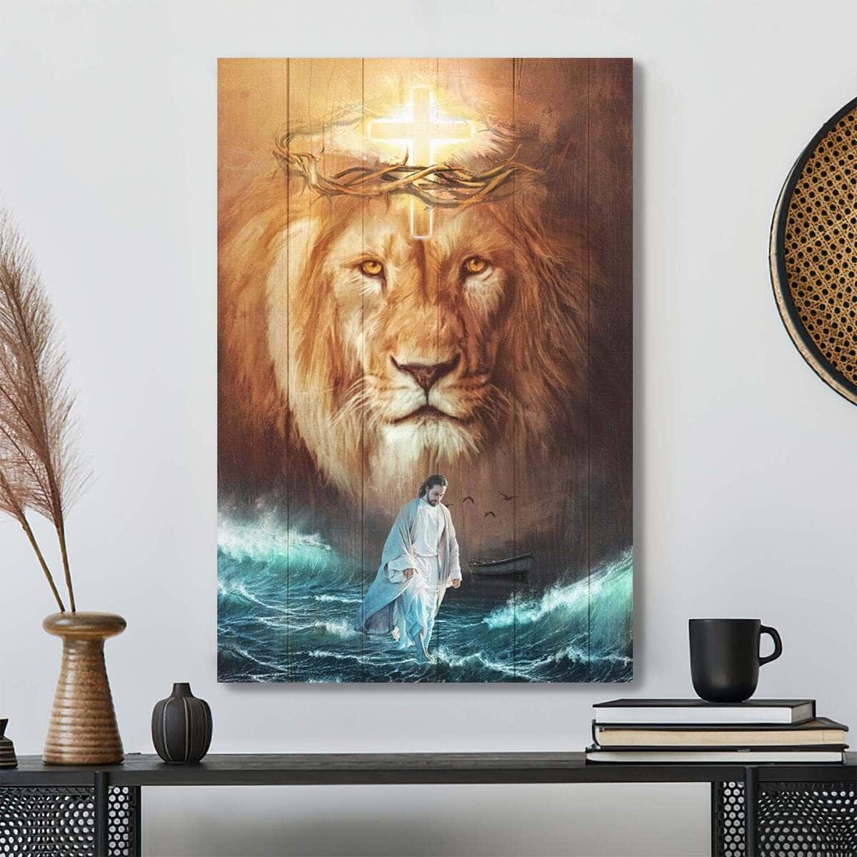 Christian Jesus And Lion Walk On The Sea Bible Verse Canvas Print ...