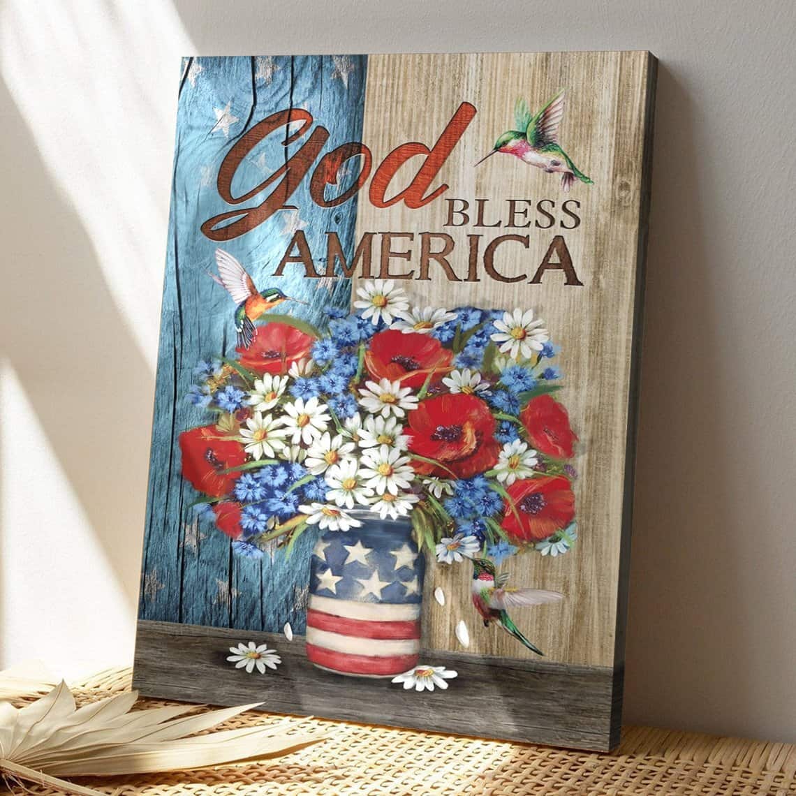 Christian Jesus God Bless America Humming Bird US Flag Bible Verse ...