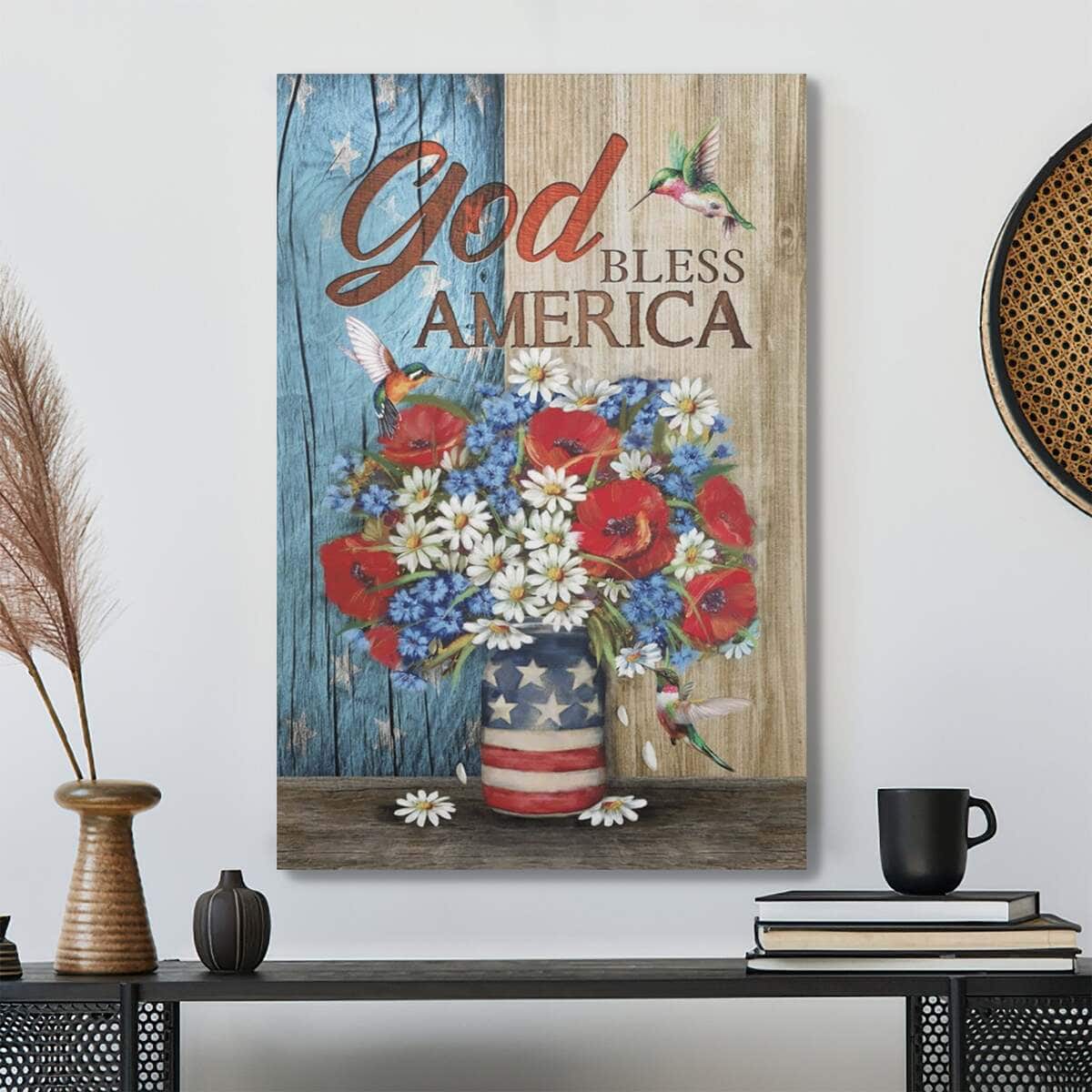 Christian Jesus God Bless America Humming Bird US Flag Bible Verse ...