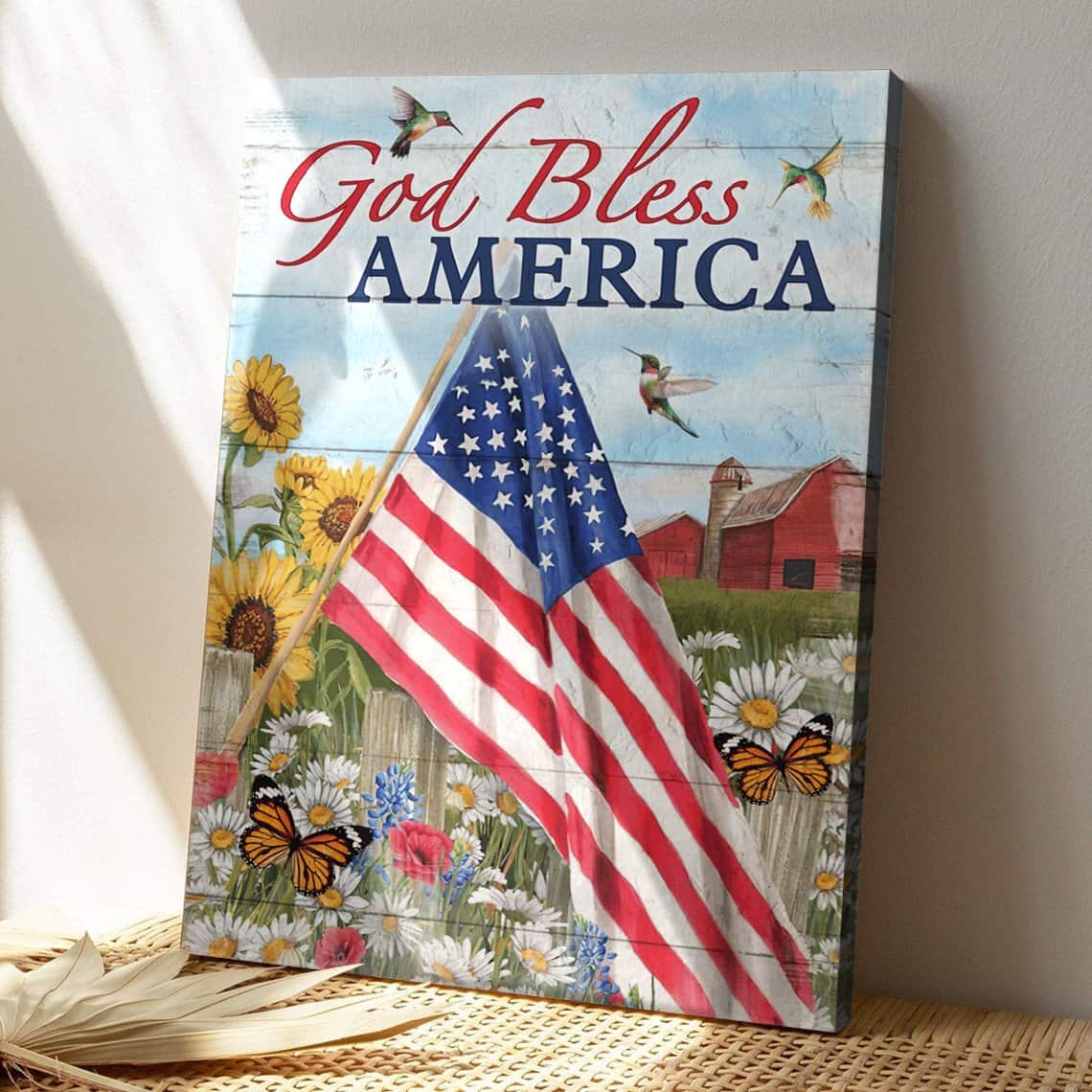 Christian Jesus God Blessed America US Flag Bible Verse Canvas Print ...