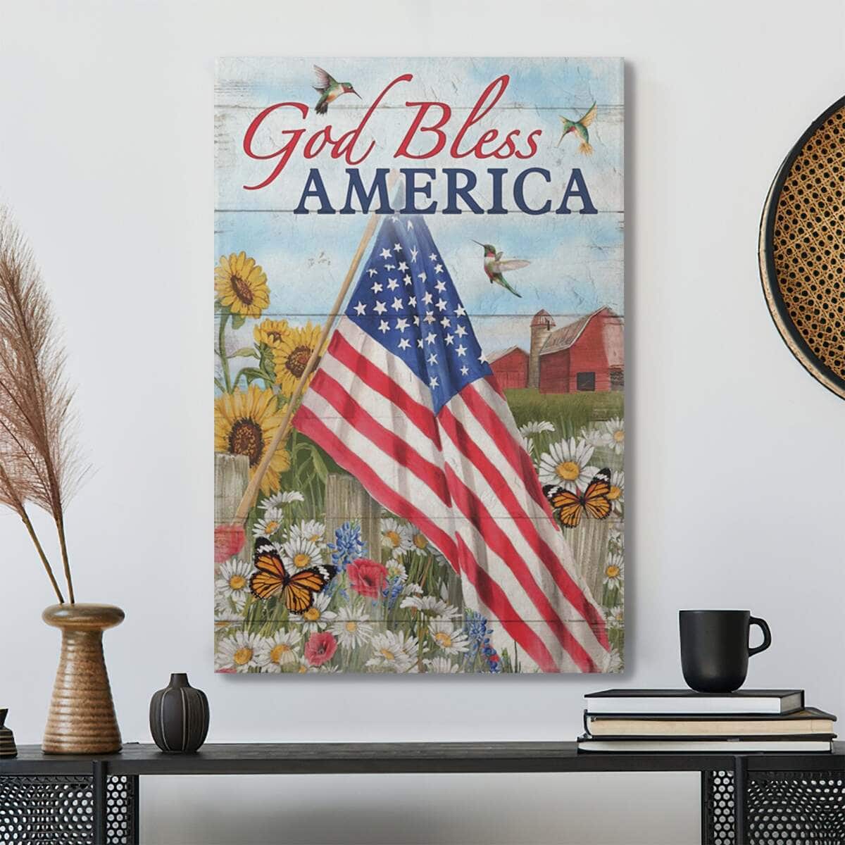 Christian Jesus God Blessed America US Flag Bible Verse Canvas Print ...