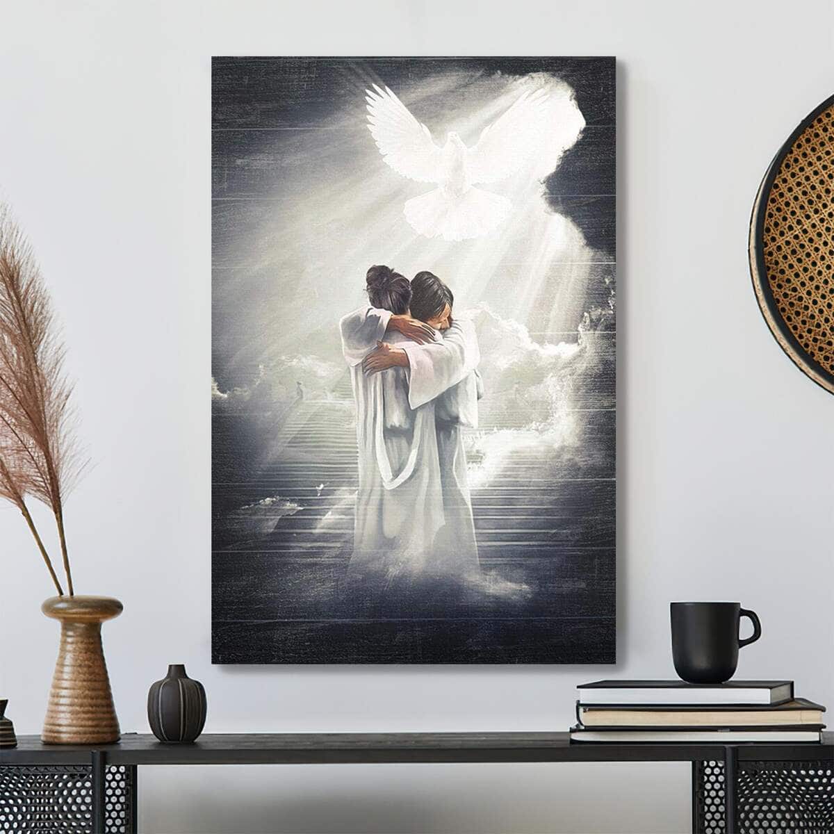 Woman Hugging Jesus In Heaven Bible Verse Scripture Canvas Print - PODRoyal